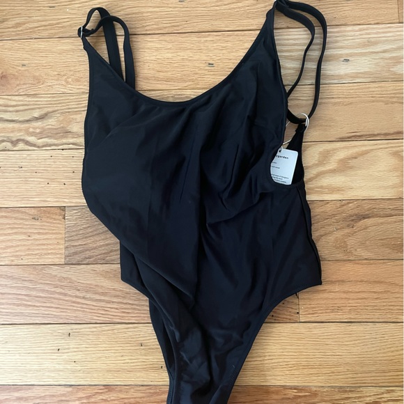 Swim | Black One Piece Swimsuit High Cut Open Back | Poshmark